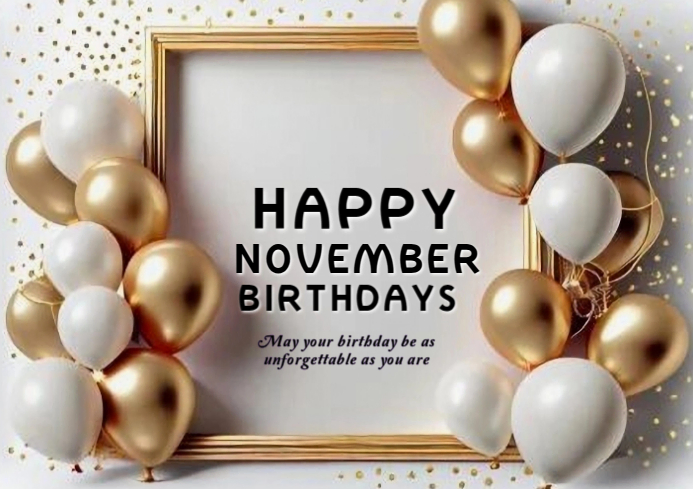 White Maximalist Happy November Birthdays A4 Template | PosterMyWall
