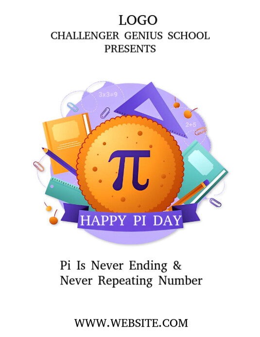 White Maximalist Happy Pi Day Celebration Flyer (us Letter) Template ...