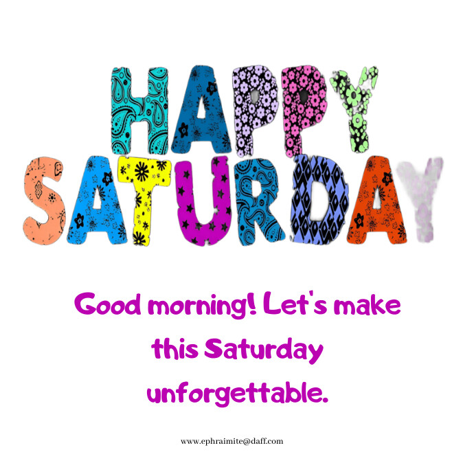 White Maximalist Happy Saturday Logo Template | PosterMyWall