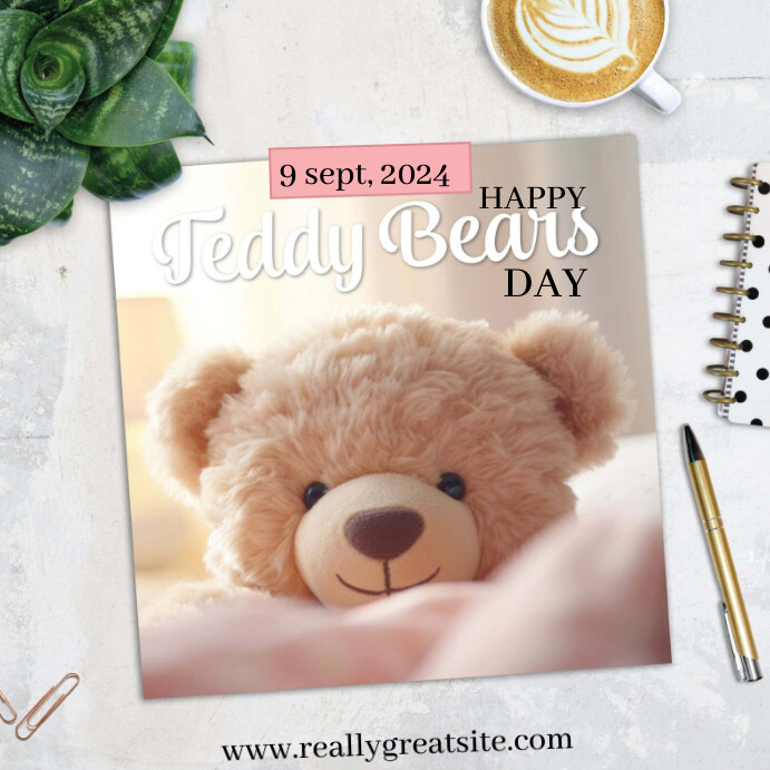 Modèle White Maximalist Happy Teddy Bears Day Online | PosterMyWall
