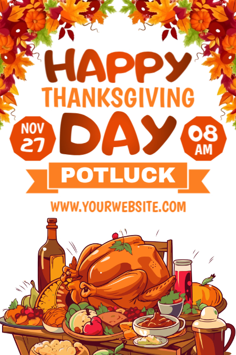 White Maximalist Happy Thanksgiving Day Potluck Poster Template ...