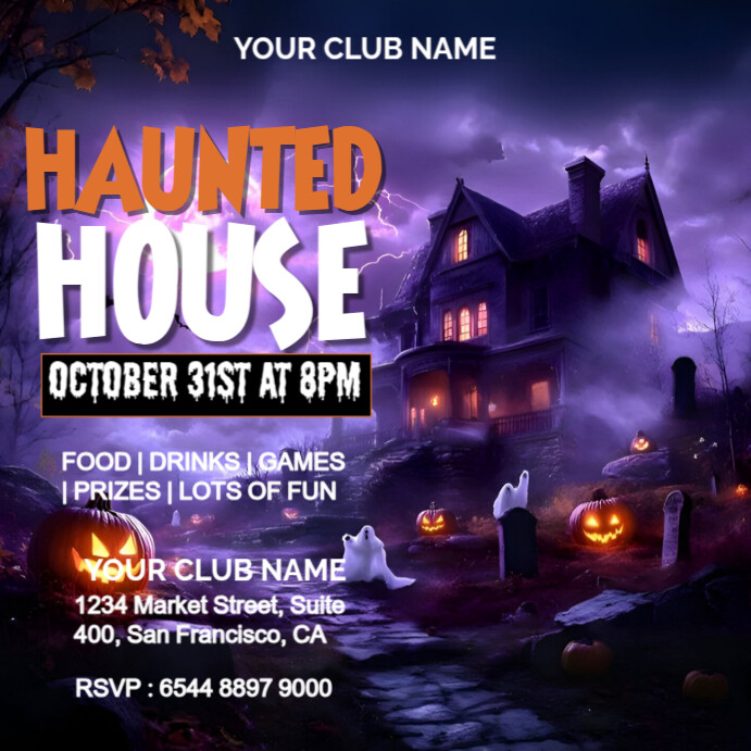White Maximalist Haunted House Instagram Post Template | PosterMyWall