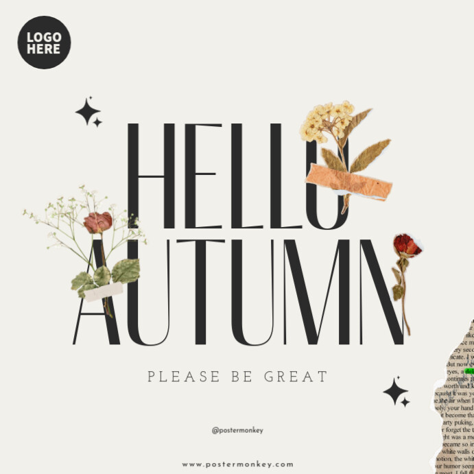 White Maximalist Hello Autumn Instagram Post Template | PosterMyWall