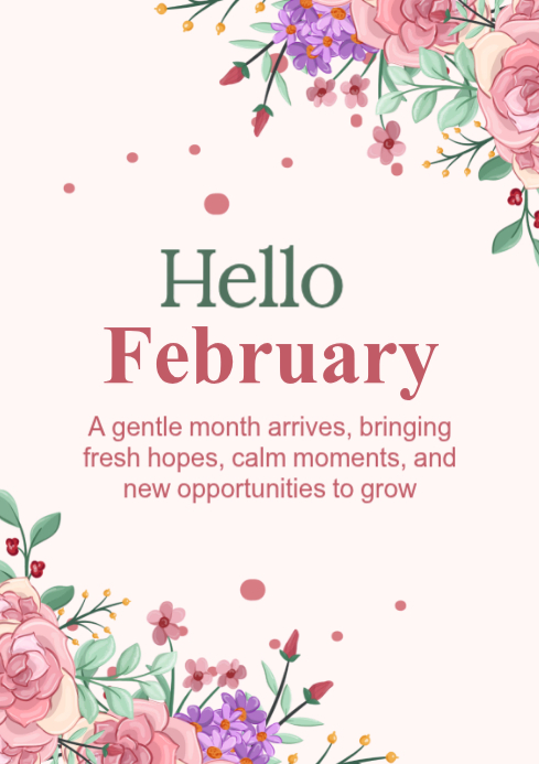 White Maximalist Hello February A4 Template | PosterMyWall