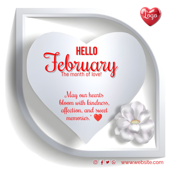 White Maximalist Hello February Instagram Post Template | PosterMyWall