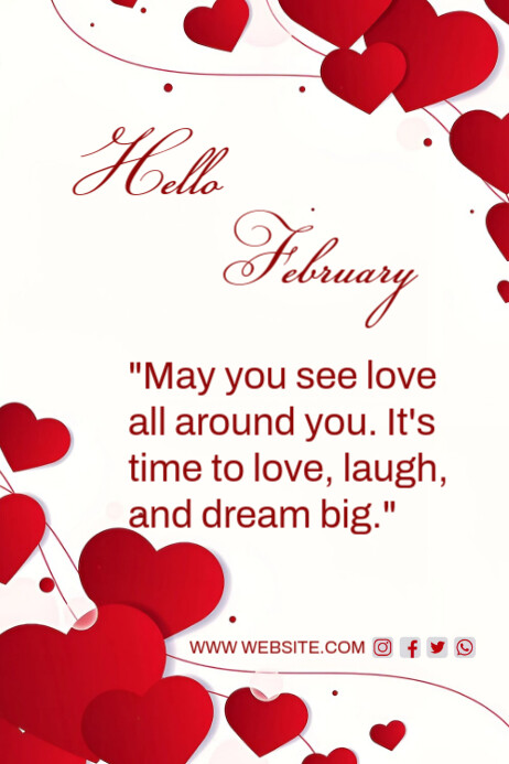 White Maximalist Hello February Poster Template | PosterMyWall
