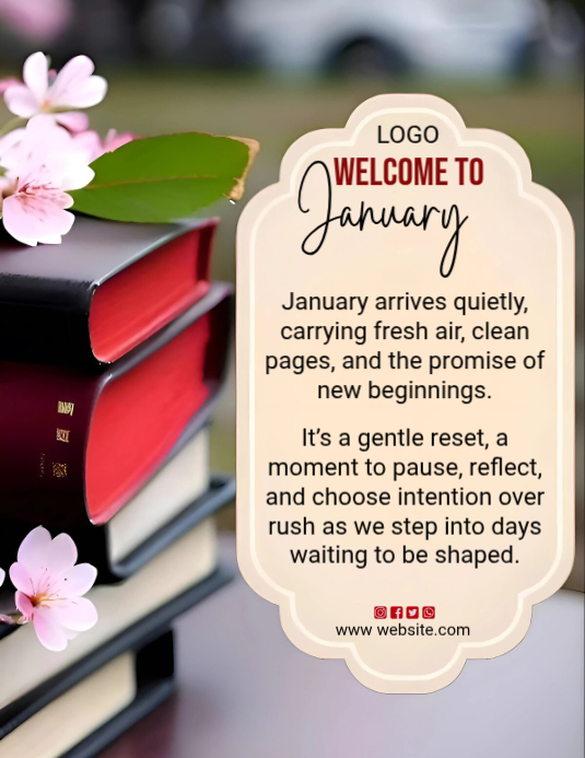 White Maximalist Hello January Flyer (us Letter) Template | PosterMyWall