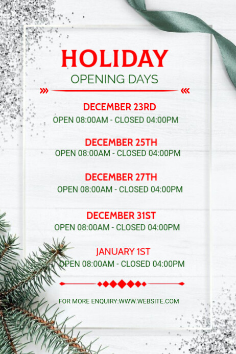 Copy of White Maximalist Holiday Closing Hours Poster | PosterMyWall