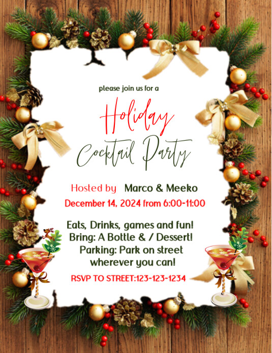 White Maximalist Holiday Cocktail Party Flyer (us Letter) Template ...