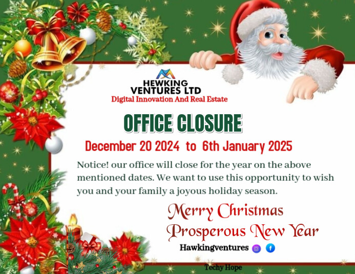 White Maximalist Holiday Office Closure Customizable Template For Small Businesses, Realtors And ...