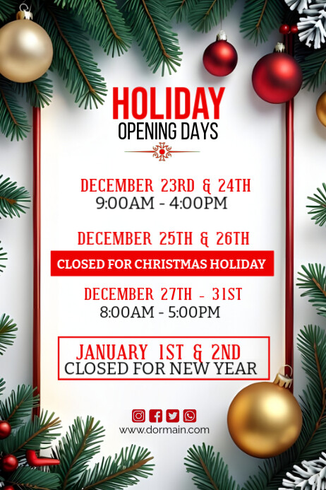 White Maximalist Holiday Opening Days Poster Template | PosterMyWall