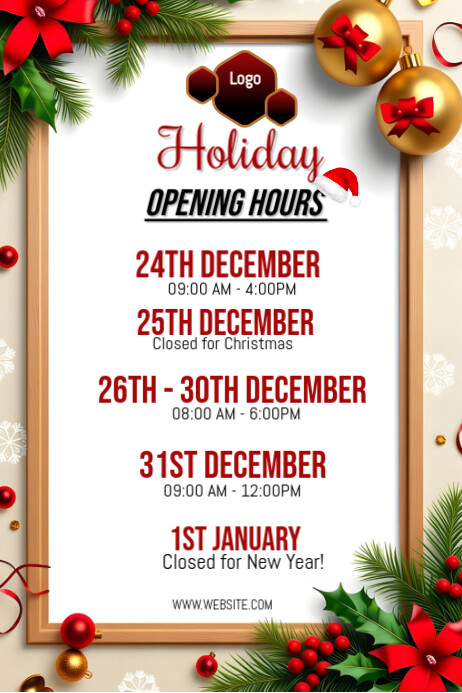 Copy of White Maximalist Holiday Opening Hours Template Poster ...