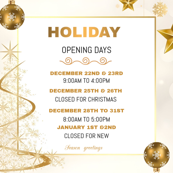 White Maximalist Holiday Schedule Design Template Instagram Post ...