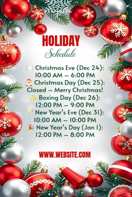 White Maximalist Holiday Schedule Pinterest Graphic Template | PosterMyWall