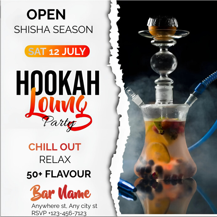 White Maximalist Hookah Lounge Party Square ( Template | PosterMyWall