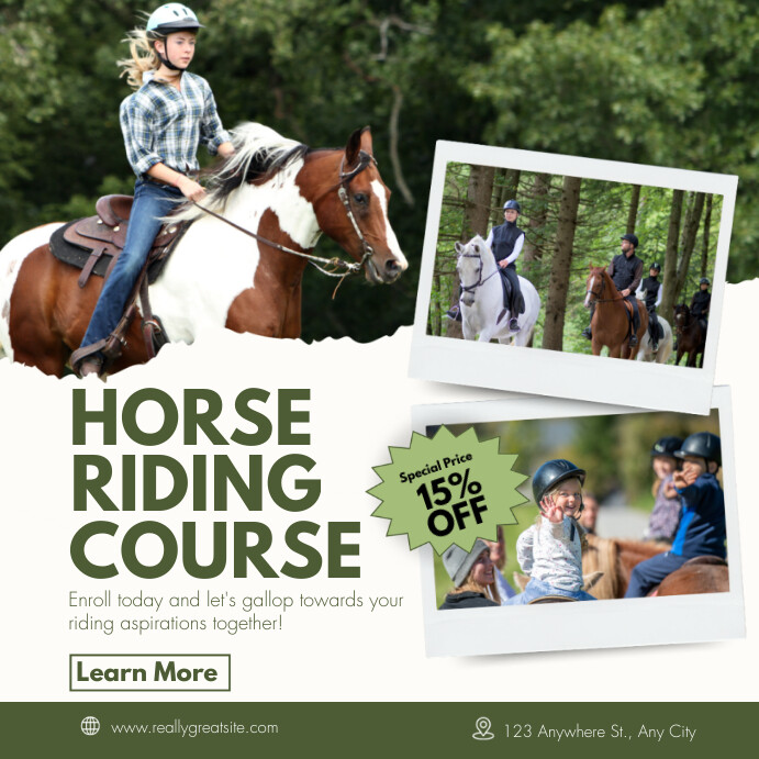 White Maximalist Horse Riding Lessons Instagr Template | PosterMyWall
