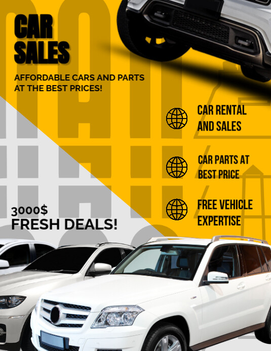 White Maximalist Illustrative Car Ads Flyer (us Letter) Template ...