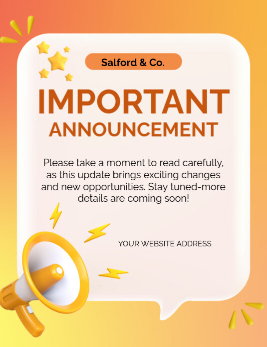 White Maximalist Important Announcement Notification Posters Flyer (us ...