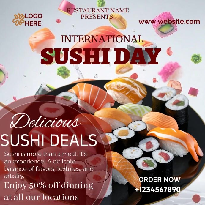White Maximalist International Sushi Day Ins Template | PosterMyWall