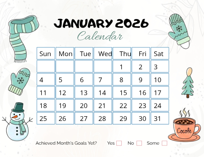 Plantilla de White Maximalist Jannuary 2026 Calendar Flyer (us Letter ...