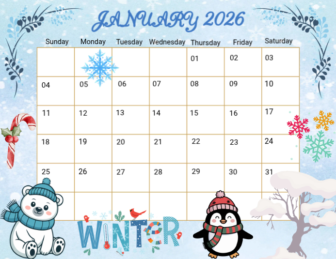Copy of White Maximalist January Calendar 2026 Flyer (us Letter ...