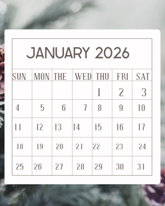 White Maximalist January Calender 2026 Instagram Portrait Template ...