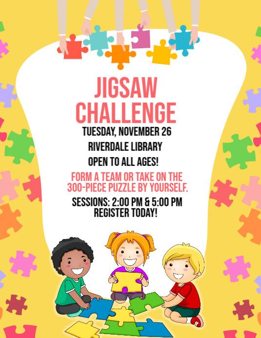 White Maximalist Jigsaw Challenge Flyer (us Letter) Template | PosterMyWall