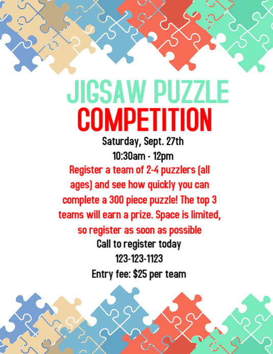 White Maximalist Jigsaw Puzzle Competition Flyer (us Letter) Template ...