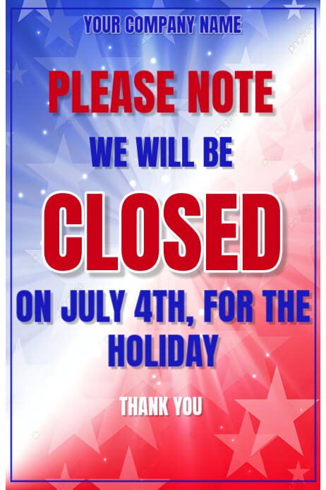 White Maximalist July 4th Closing Notice Poster Template | PosterMyWall
