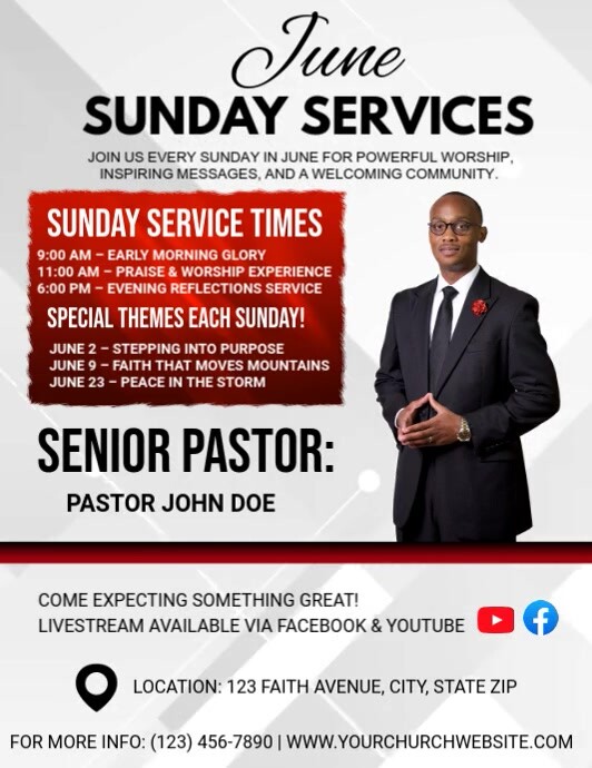 Copy of White Maximalist June Sunday Services Flyer (us Letter ...