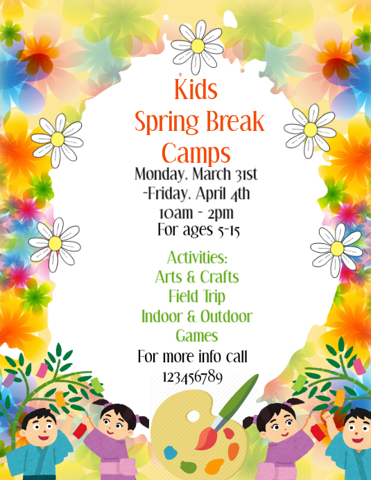 Kids Spring Break Camps Flyers Template | PosterMyWall