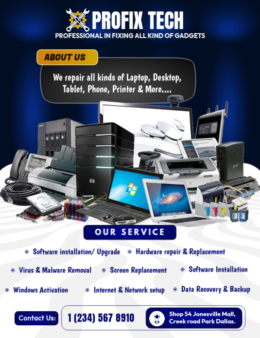 White Maximalist Laptop Repair Flyer (us Letter) Template | PosterMyWall