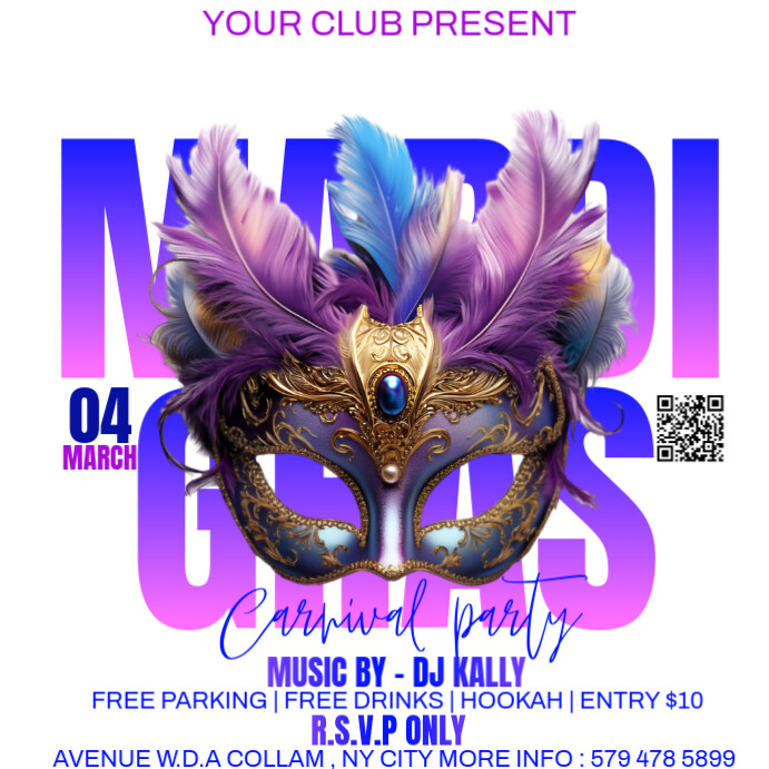 Copy of White Maximalist Mardi party Instagram Post | PosterMyWall