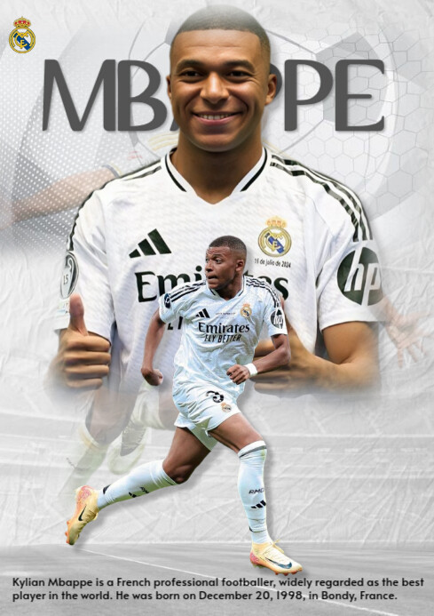 Copy of White Maximalist Mbappe, Real Madrid Star Template A4 ...