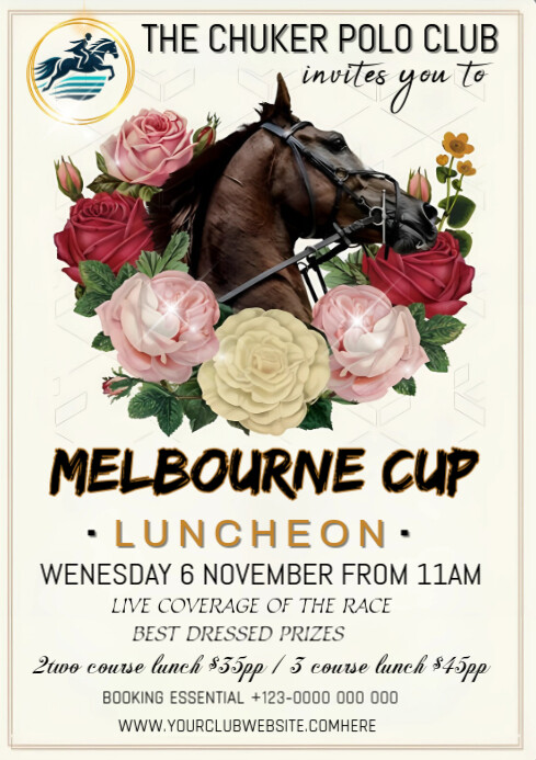 White Maximalist Mebourne Cup Poster Design A4 Template | PosterMyWall