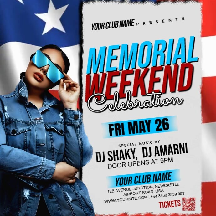White Maximalist Memorial Day Celebration Club Party Instagram Post Template | PosterMyWall