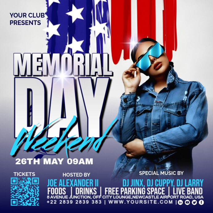 White Maximalist Memorial Day Club Party Ad Instagram Post Template | PosterMyWall