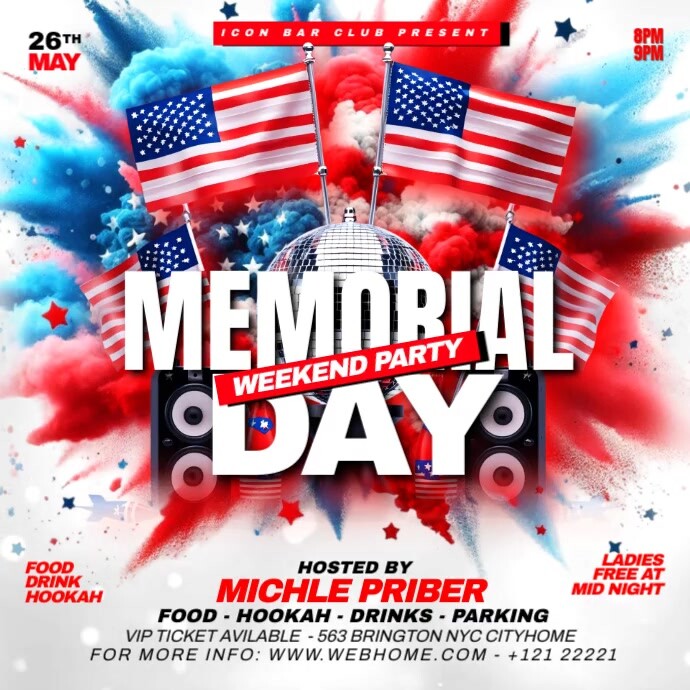 Plantilla de White Maximalist Memorial Day Party Video Square (1:1) | PosterMyWall