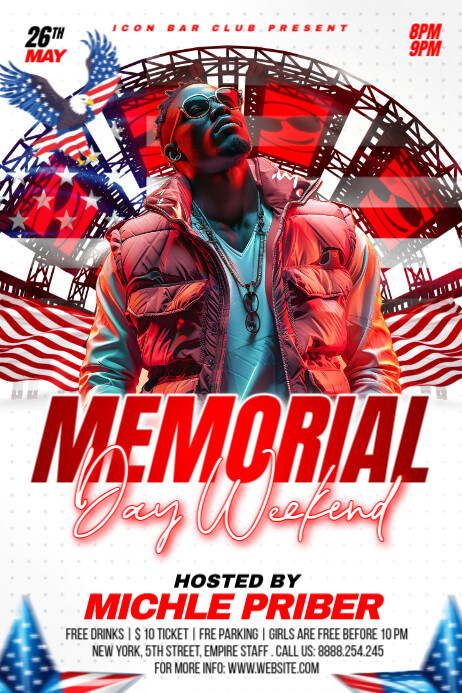 White Maximalist Memorial Day Weekend Party Poster Template | PosterMyWall