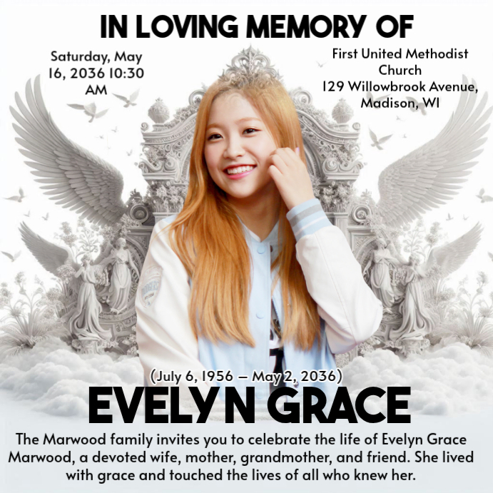 White Maximalist Memorial Funeral Announcement Flyer, Funeral Instagram ...