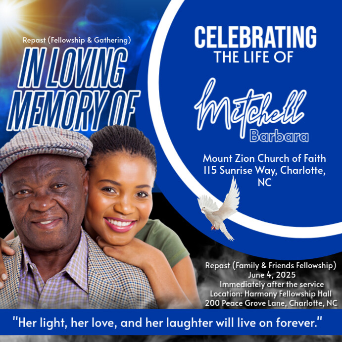 White Maximalist Memorial Funeral Announcement Flyer Instagram Post ...