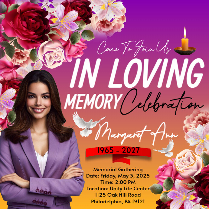 Copy of White Maximalist Memorial Funeral Announcement Flyer, Funeral ...