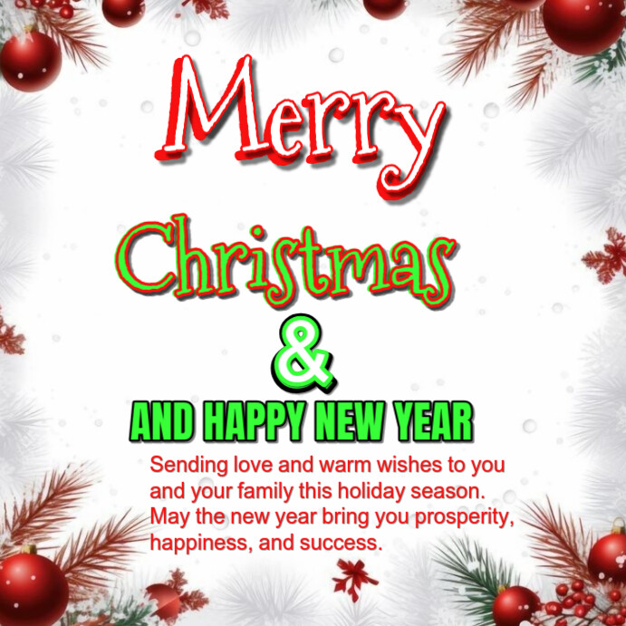 White Maximalist Merry Christmas And Happy New Year Greeting Cards ...