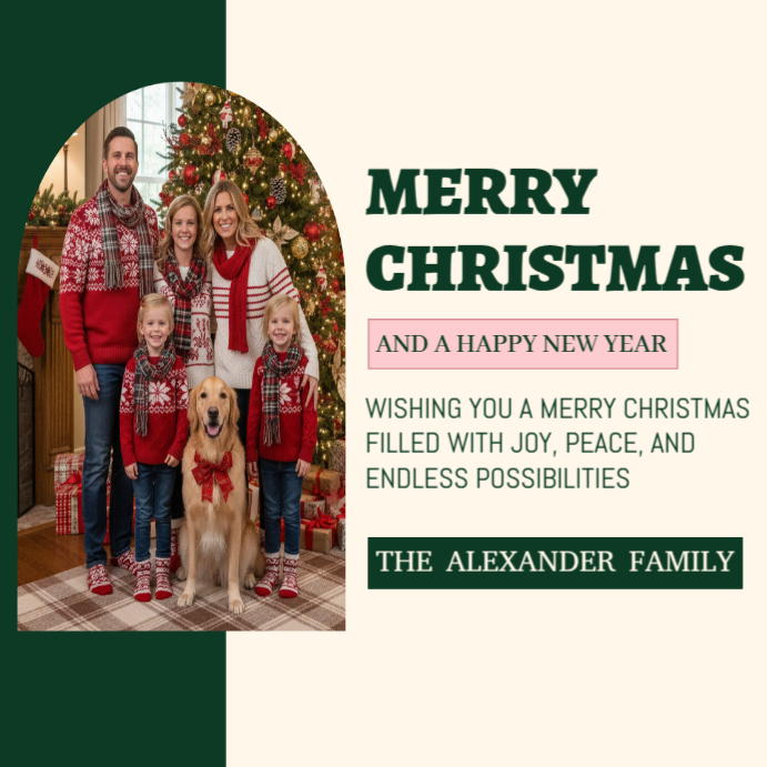 White Maximalist Merry Christmas And Happy New Year Family Greeting ...