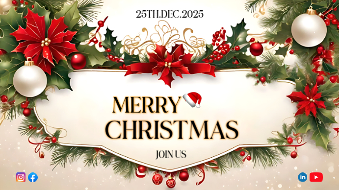 White Maximalist Merry Christmas Card Design Digital Display (16:9 ...