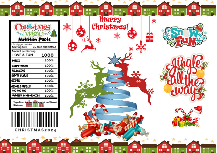 White Maximalist Merry Christmas Chip Bag A4 Template | PosterMyWall