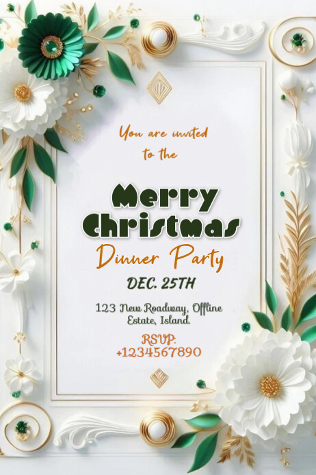 White Maximalist Merry Christmas Dinner Party Invite Banner 4' × 6 ...
