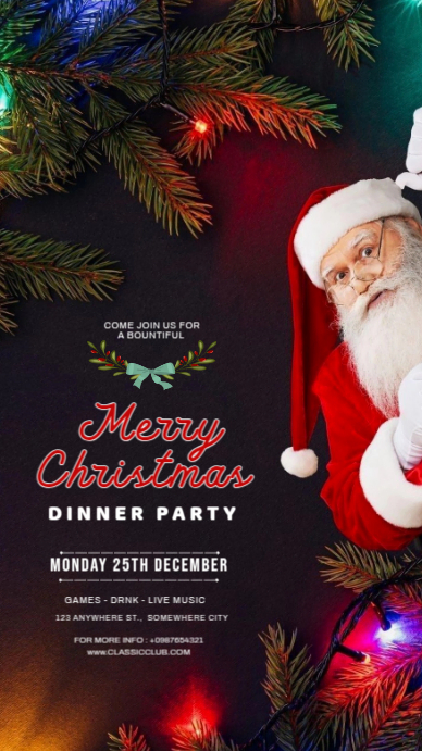 White Maximalist Merry Christmas Dinner Party Whatsapp Status Template ...