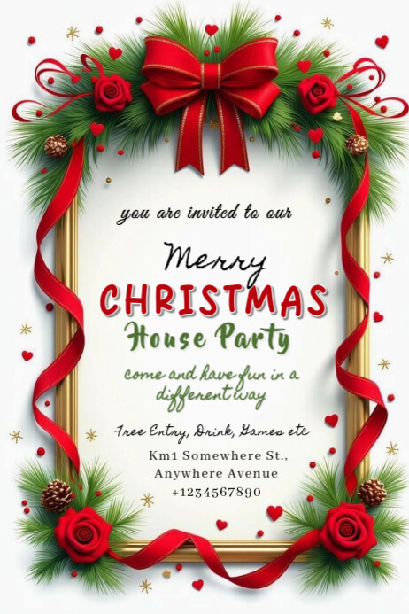 White Maximalist Merry Christmas House Party Banner 4' × 6' Template ...