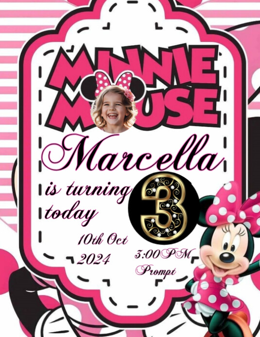 Copy of White Maximalist Minnie Mouse Kiddies Birthday Flyer (us Letter ...
